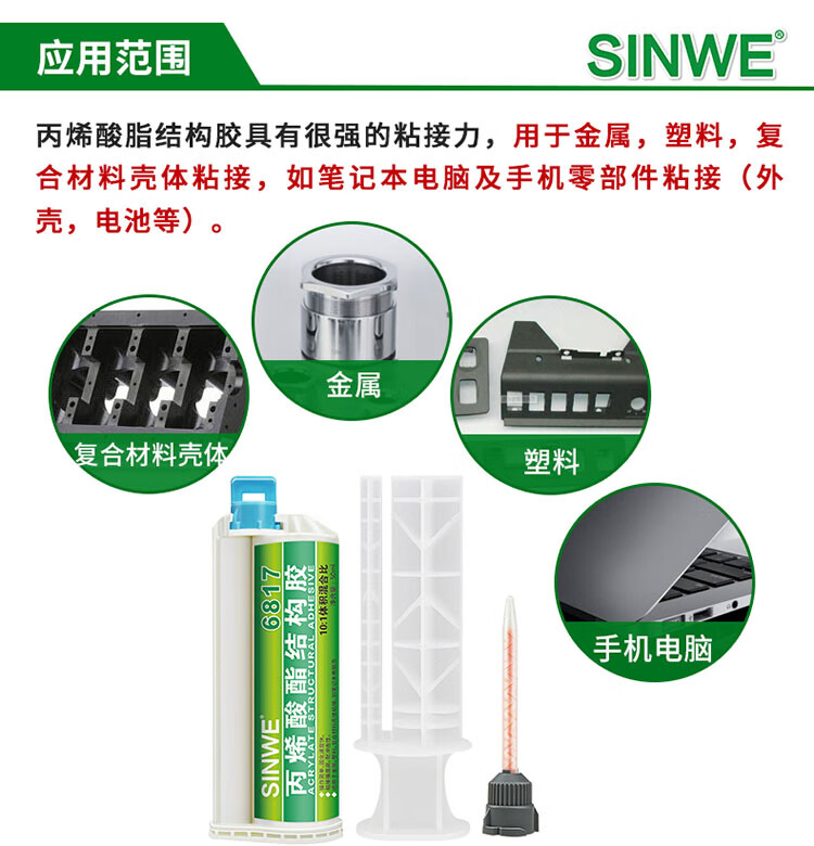 SINWE 6817结构胶粘铁金属304不锈钢铝合金钢铁塑料多功能万能强力胶高性能免电焊AB胶水替代免焊接50ml-融创集采商城